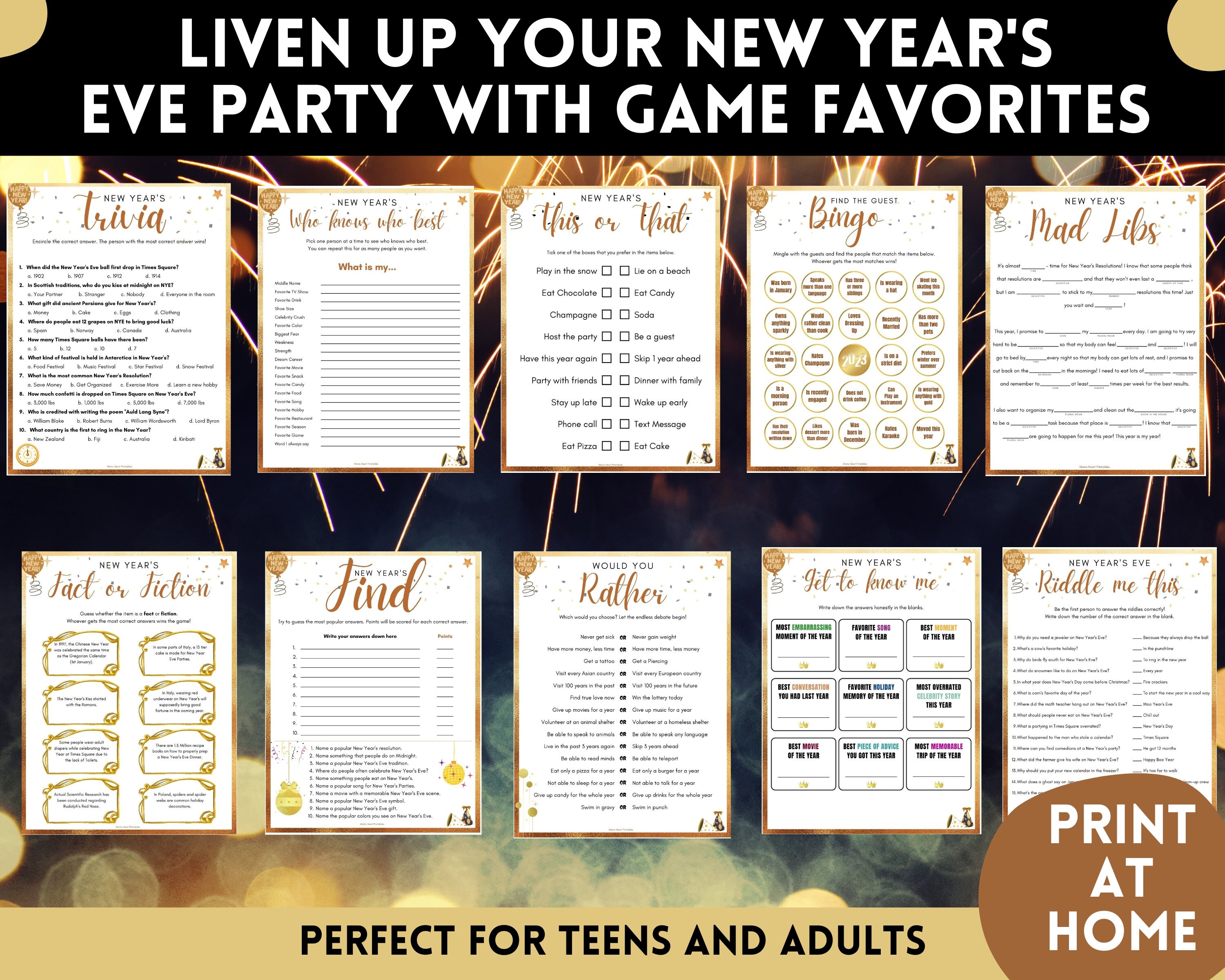 Printable New Years Eve Games for Families, New Years Games for Teens ...