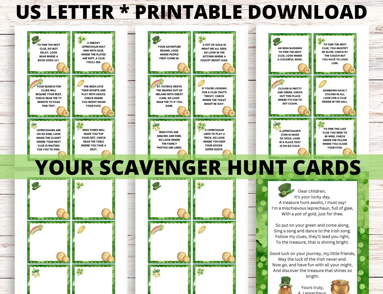 St. Patrick's Day Indoor Scavenger Hunt, St. Patricks Day Treasure Hunt ...