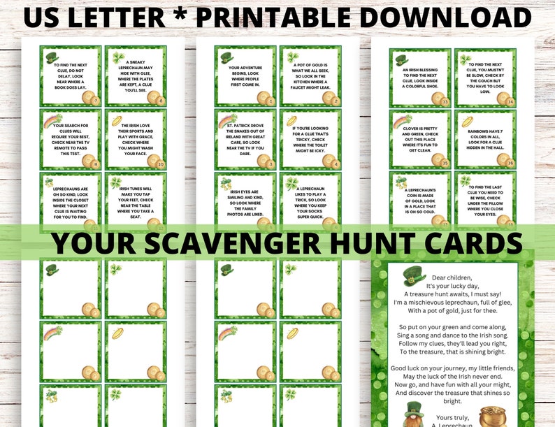 St. Patrick's Day Indoor Scavenger Hunt, St. Patricks Day Treasure Hunt ...