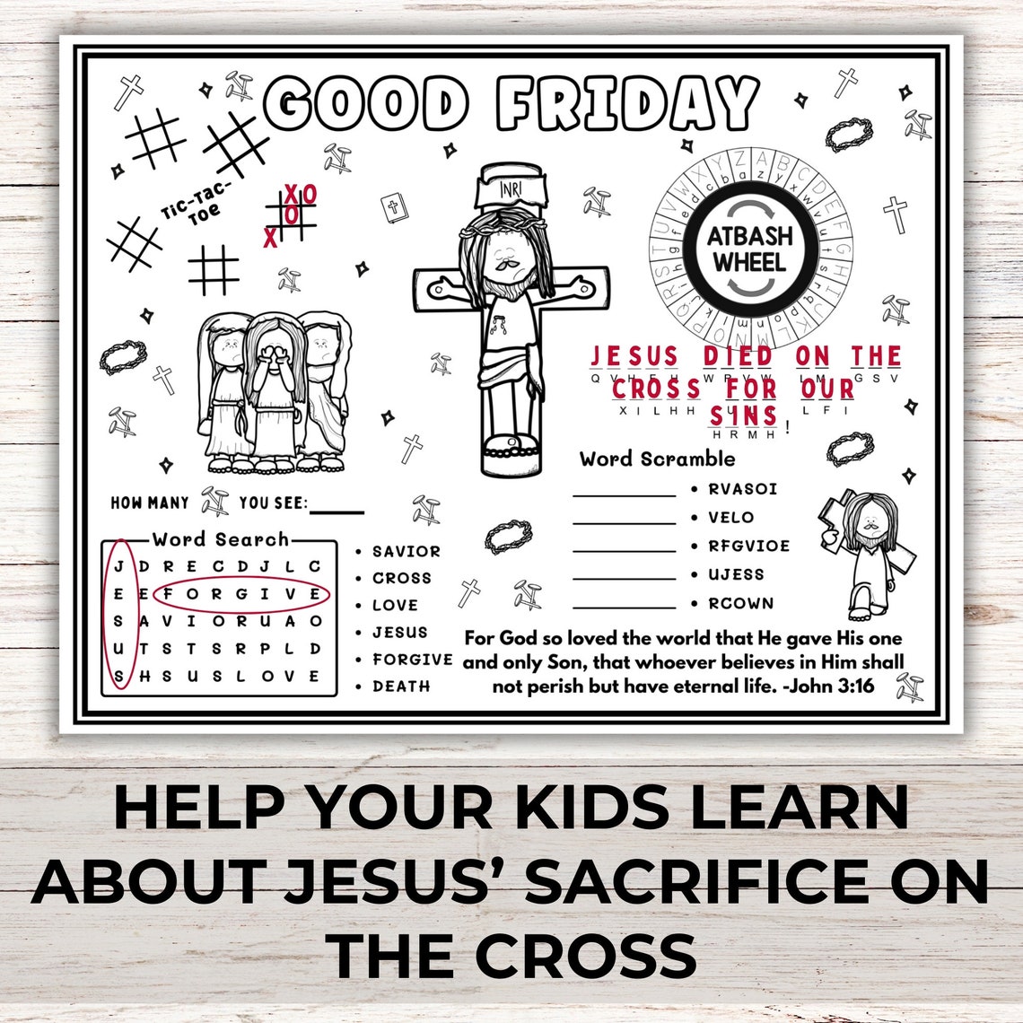Good Friday Bible Activity Coloring Placemat, Christian Easter Sunday ...