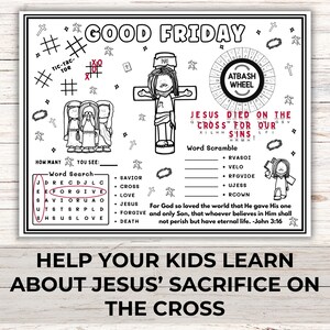 Good Friday Bible Activity Coloring Placemat, Christian Easter Sunday ...