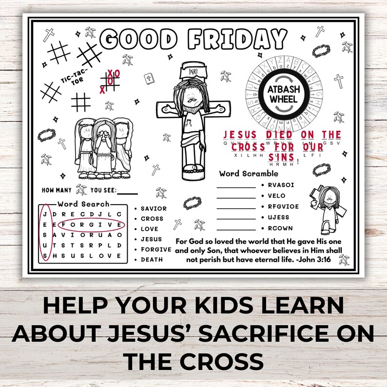 Good Friday Bible Activity Coloring Placemat, Christian Easter Sunday ...