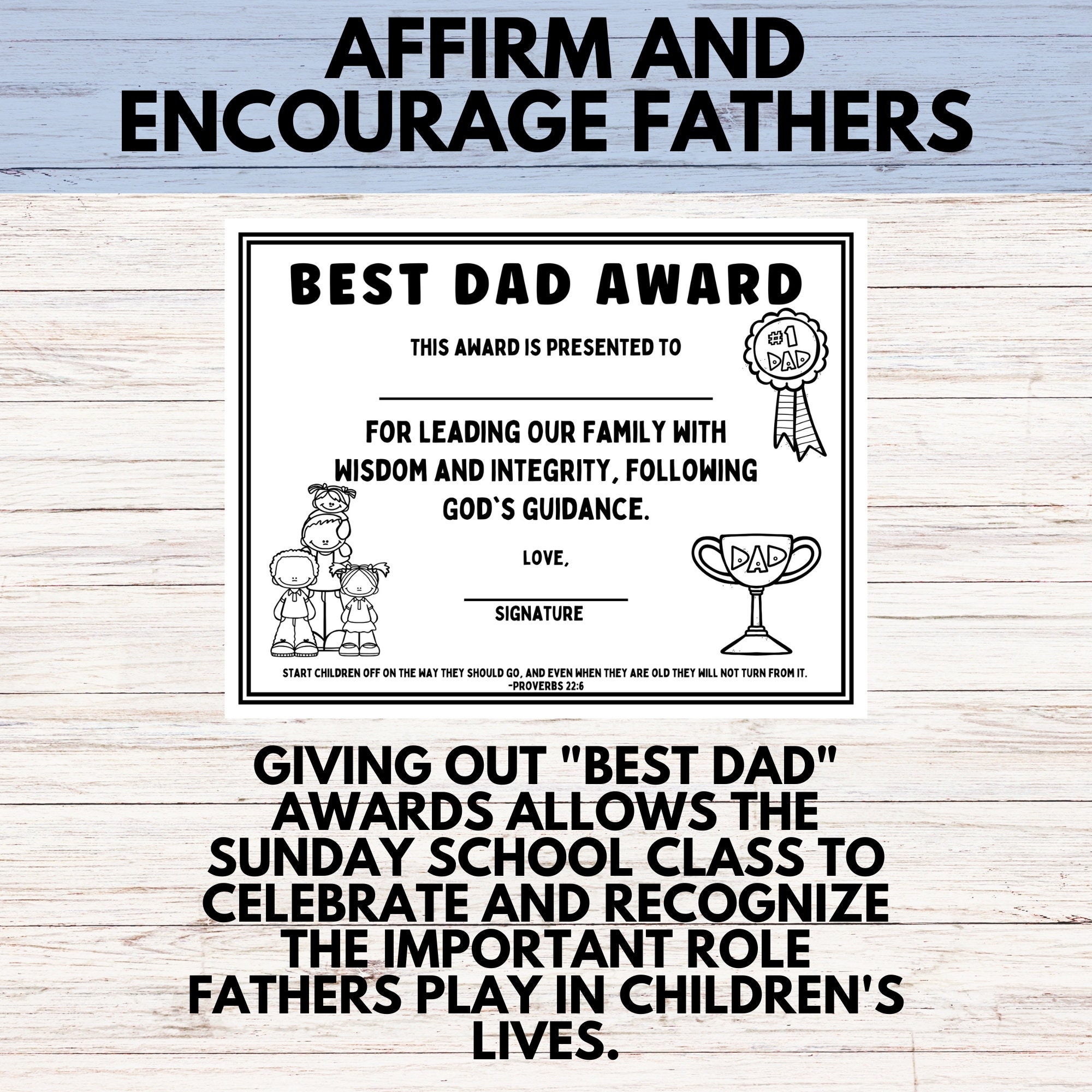 Fathers Day Best Dad Bible Awards Printable, Sunday School Kids Gift ...