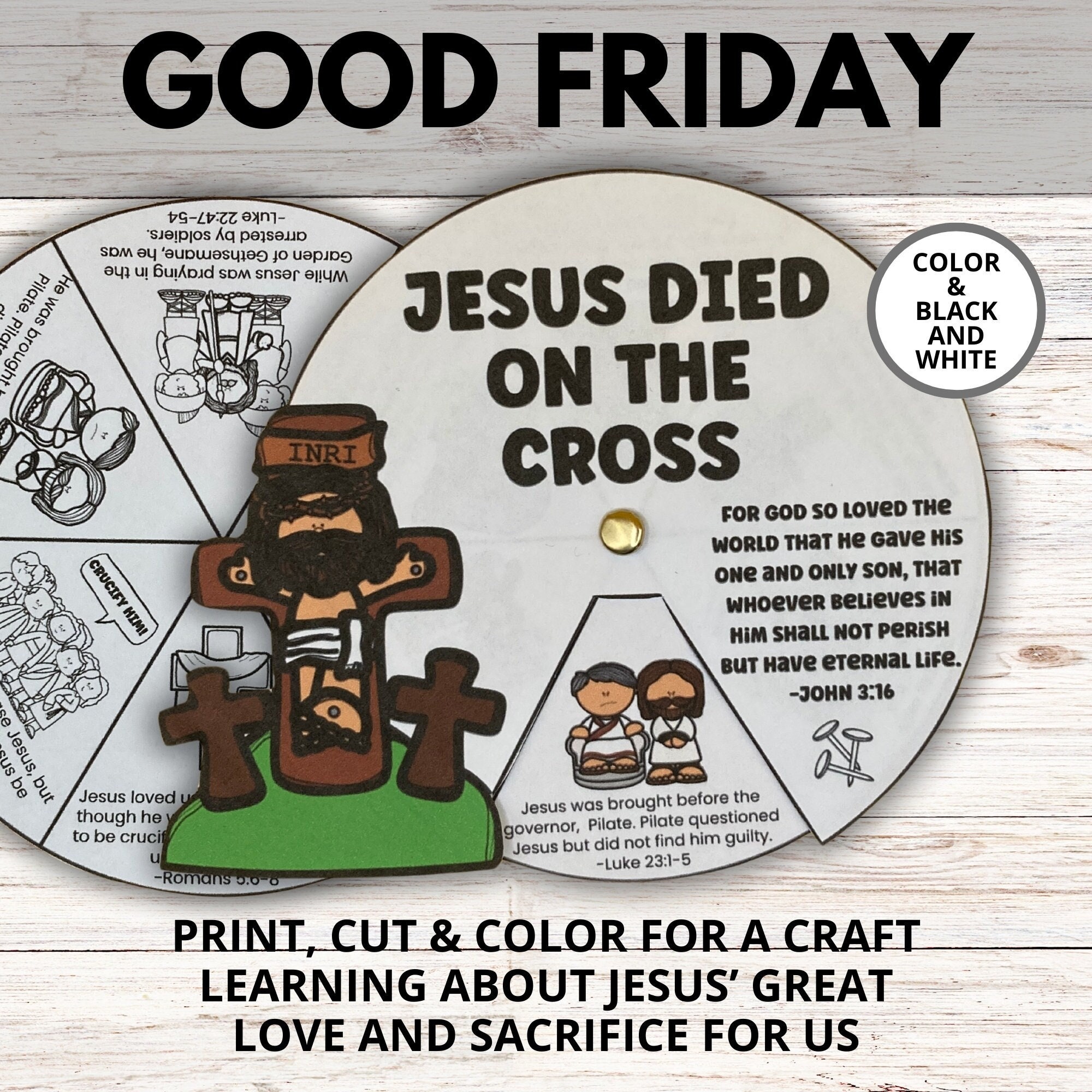 Jesus Died on the Cross Good Friday Bible Coloring Wheel Craft for Kids ...