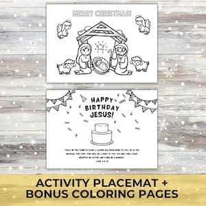 Happy Birthday Jesus Bible Activity Coloring Placemat, Christmas Sunday ...