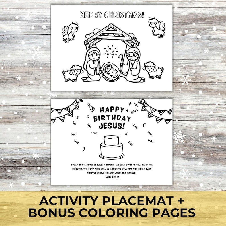 Happy Birthday Jesus Bible Activity Coloring Placemat, Christmas Sunday ...
