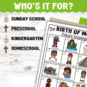Birth of Moses Bible Lesson Scavenger Hunt Activity Prek, Sunday School ...