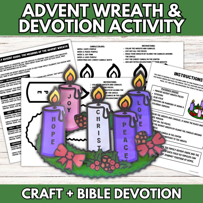 Advent Wreath Craft Printable for Kids, Christian Christmas Bible ...