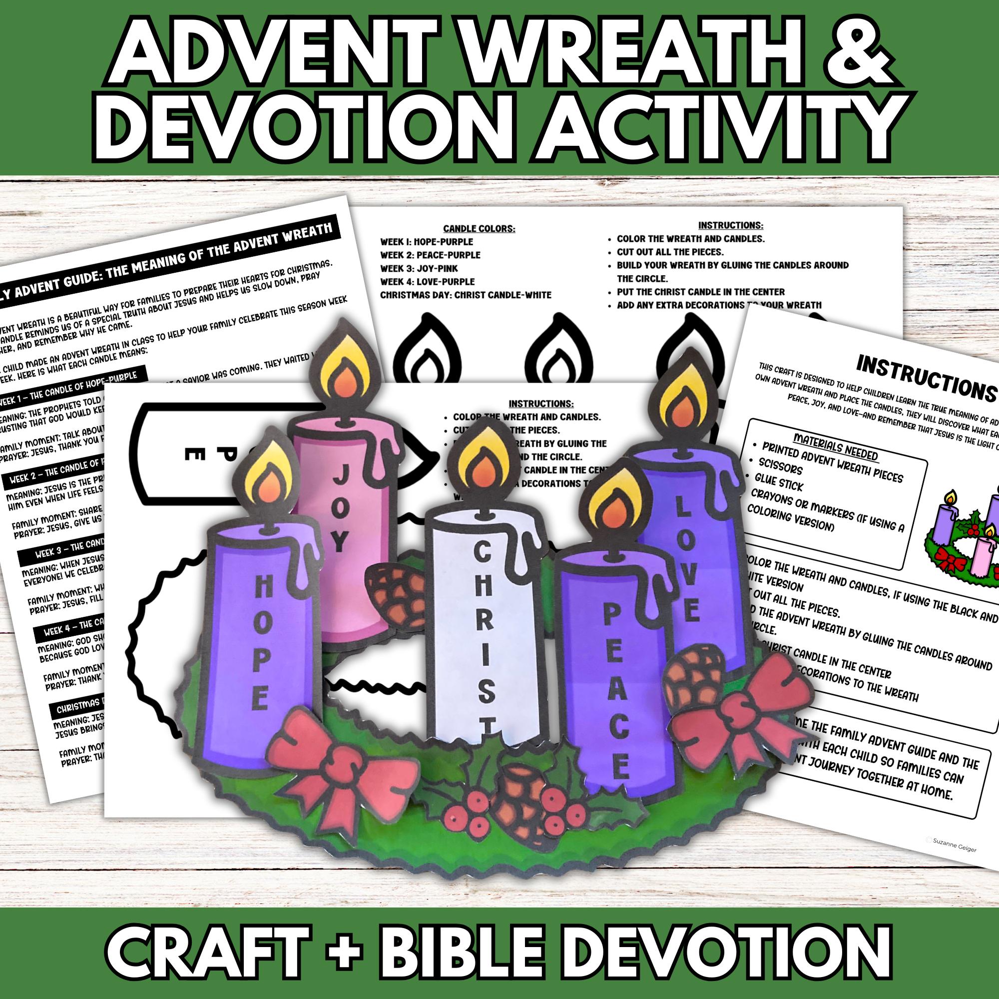 Advent Wreath Craft Printable for Kids, Christian Christmas Bible ...