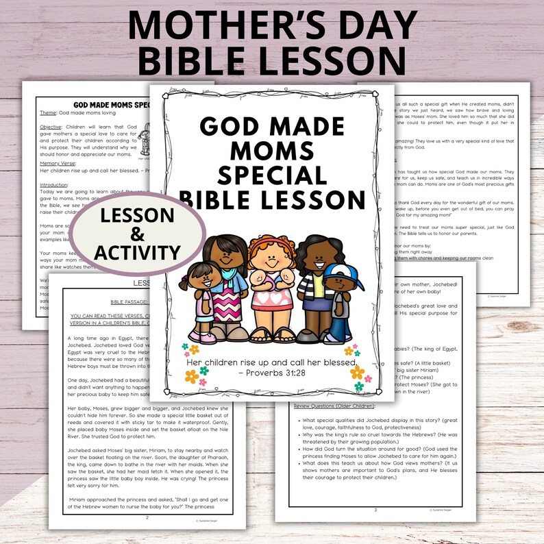 Mothers Day Bible Lesson and Craft Bundle, Sunday School Mothers Day ...