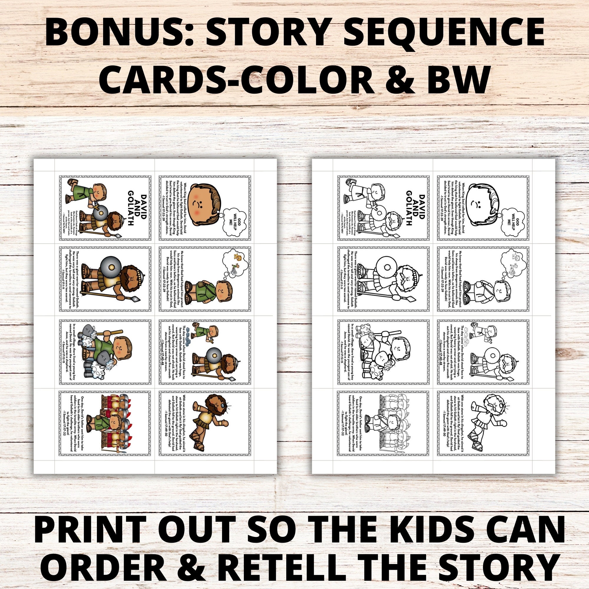 David and Goliath Bible Lesson Teaching Posters and Coloring, Sunday ...