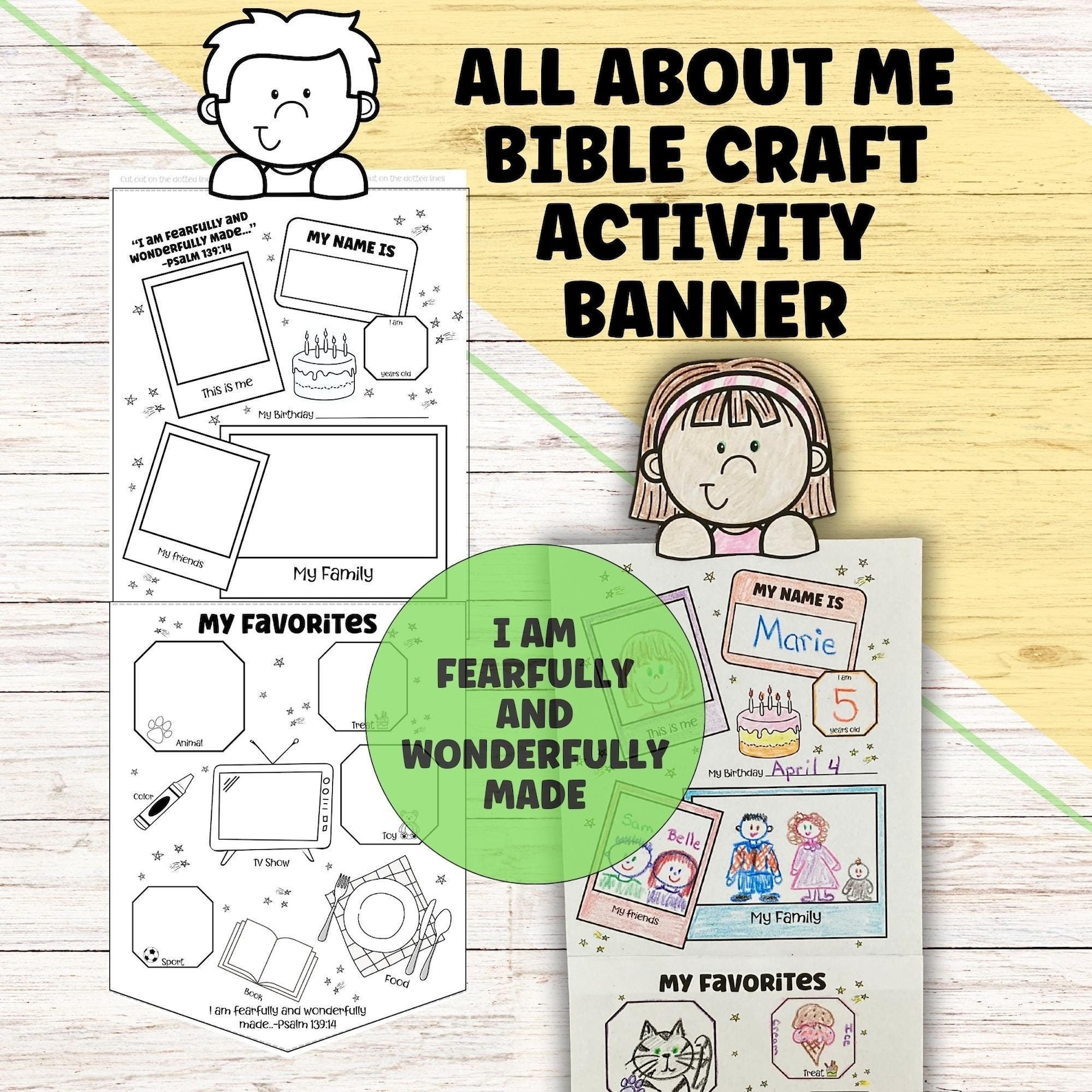 All About Me Bible Craft Activity Banner, Psalm 139:14 Craft Facts ...