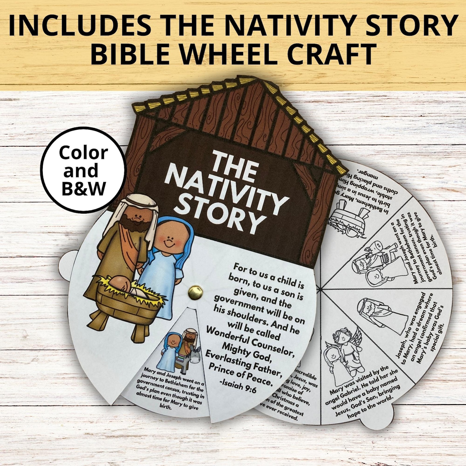 Nativity Story Bible Lesson and Coloring Bible Wheel Christmas Craft ...