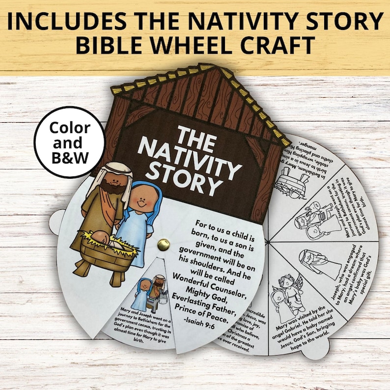 Nativity Story Bible Lesson and Coloring Bible Wheel Christmas Craft ...
