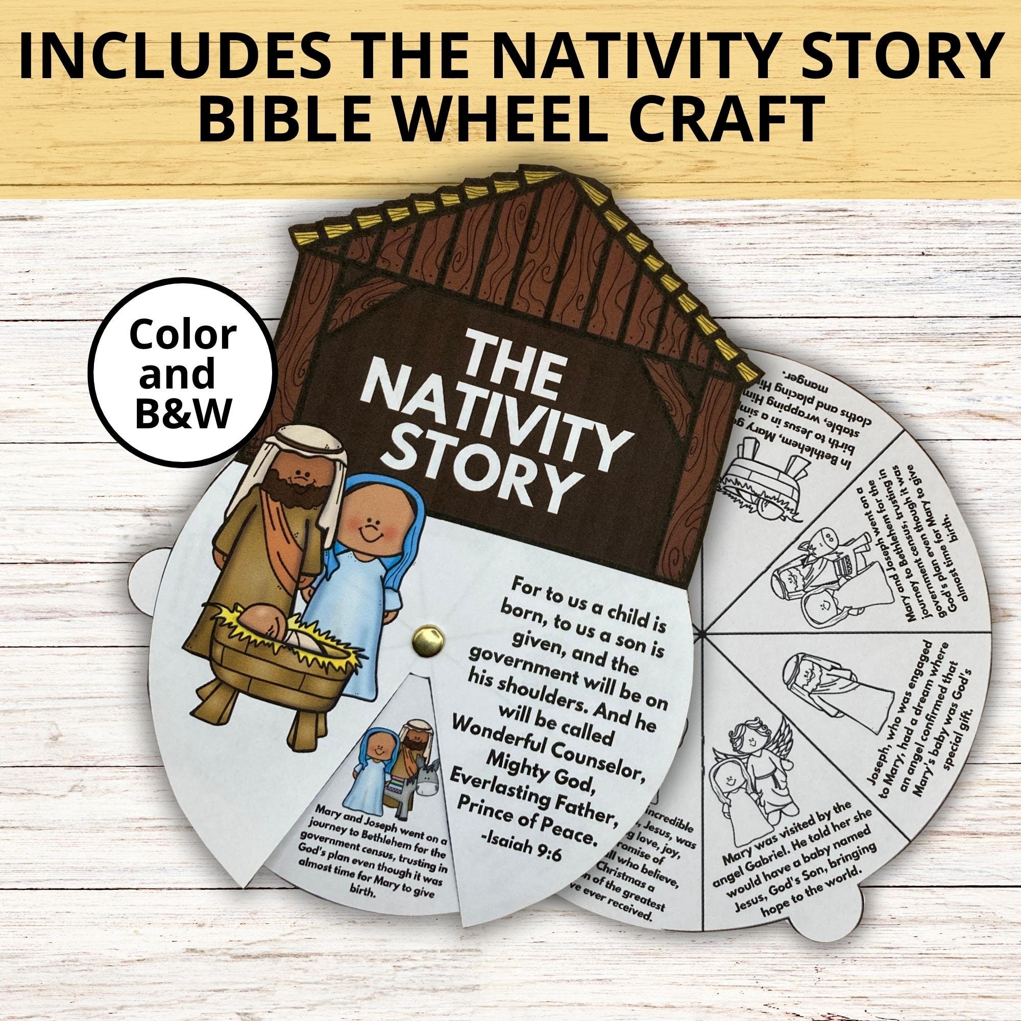 Nativity Story Bible Lesson and Coloring Bible Wheel Christmas Craft ...