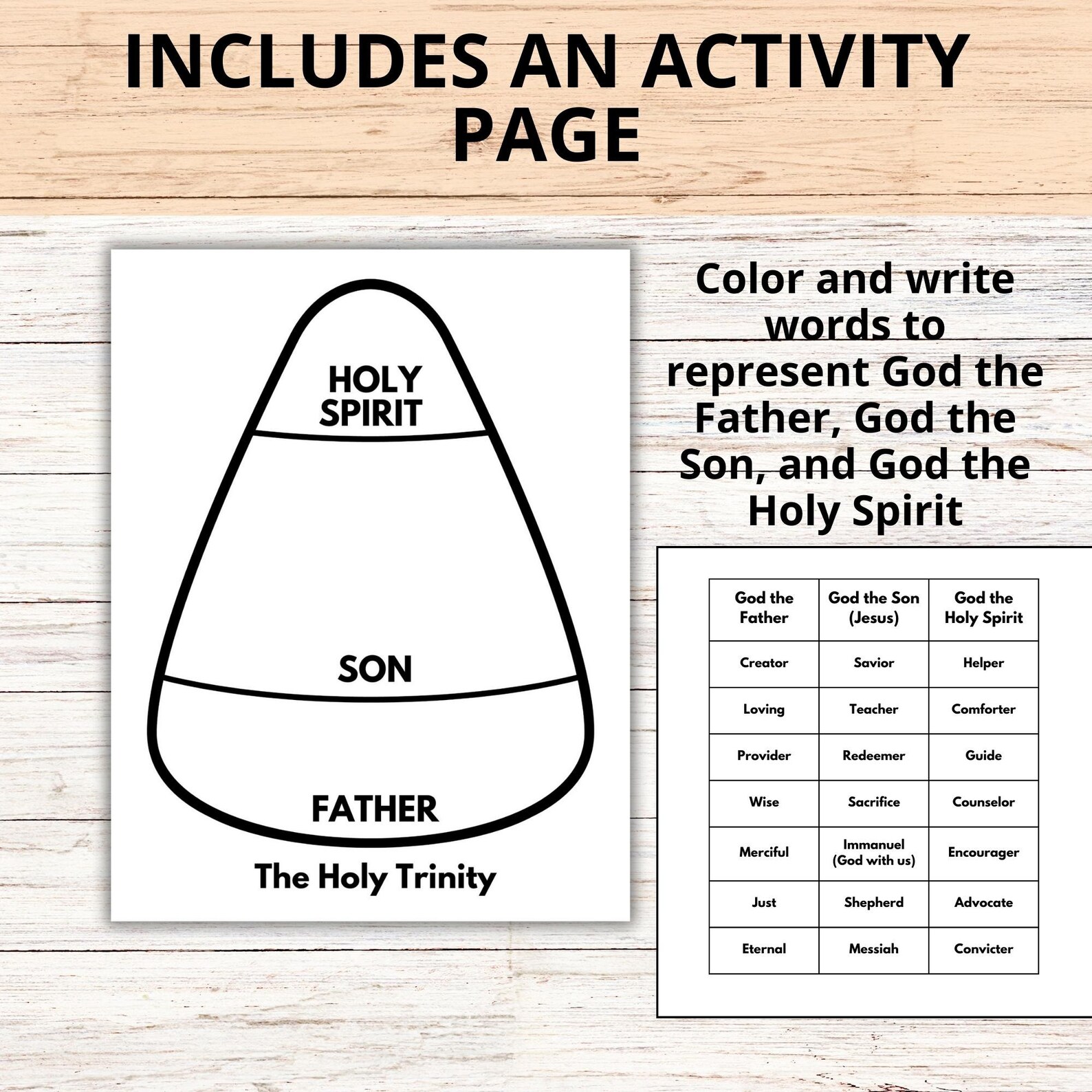 Holy Trinity Bible Coloring Wheel and Lesson for Kids, Candy Corn ...