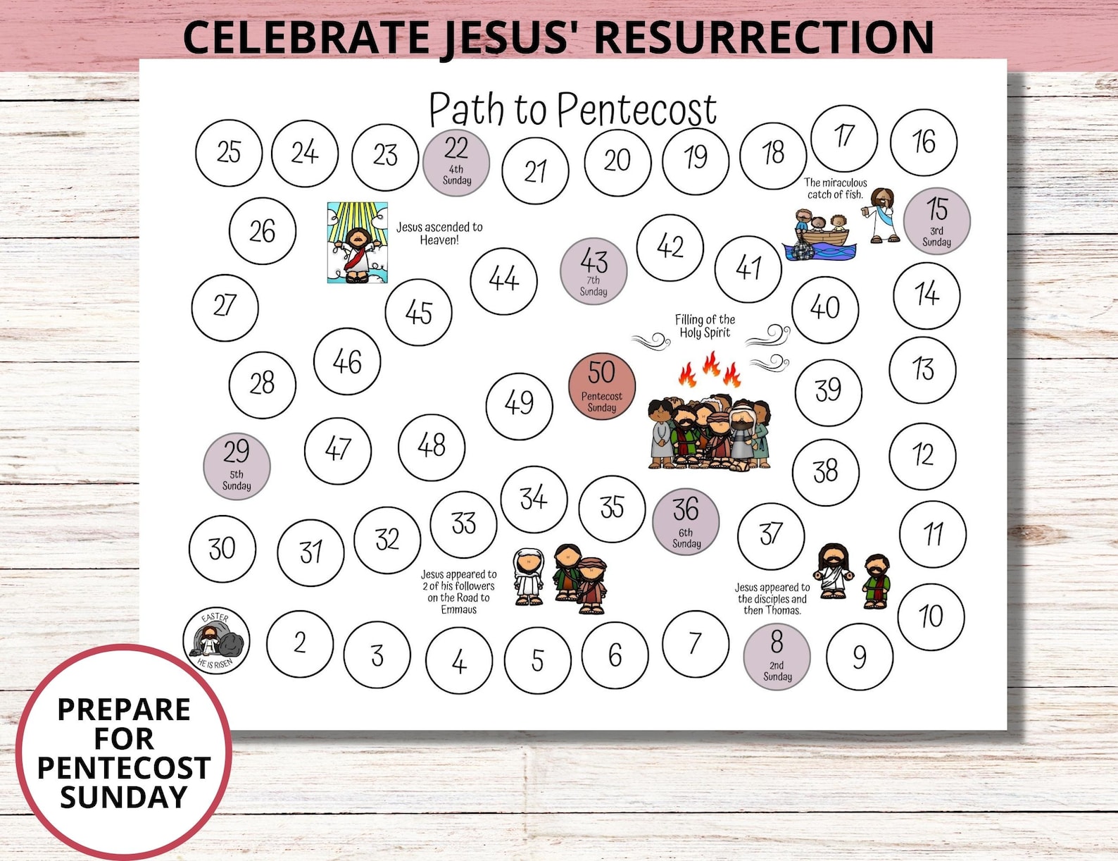 Pentecost Countdown Printable Calendar, 50 Days of Easter Calendar, Kids Faith Formation Class ...