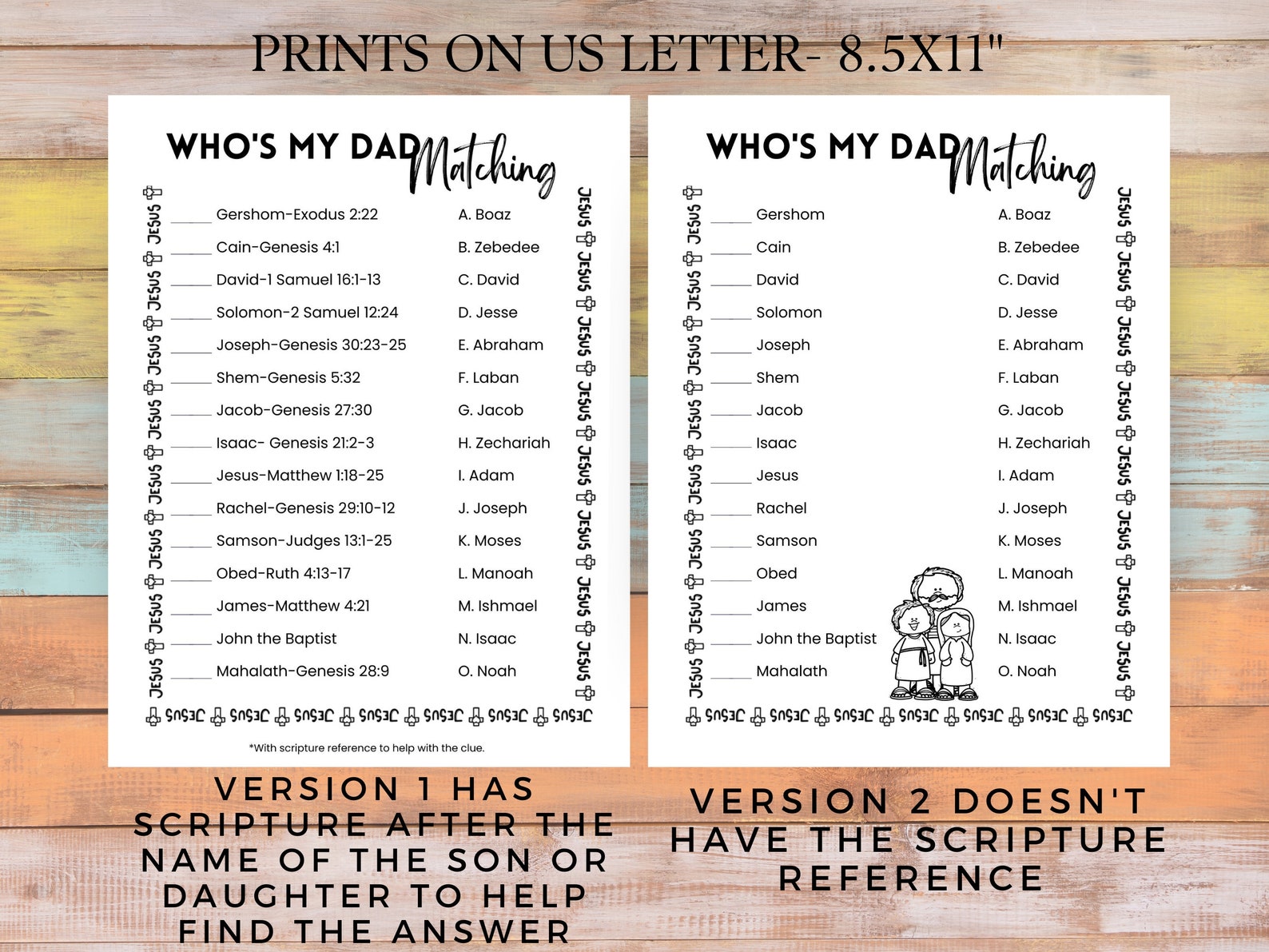 Fathers Day Fathers of the Bible Printable Matching Game for Church and ...