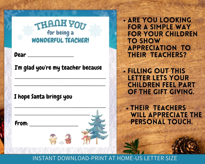 Teacher Appreciation Letter Printable Teacher Christmas Gift - Etsy