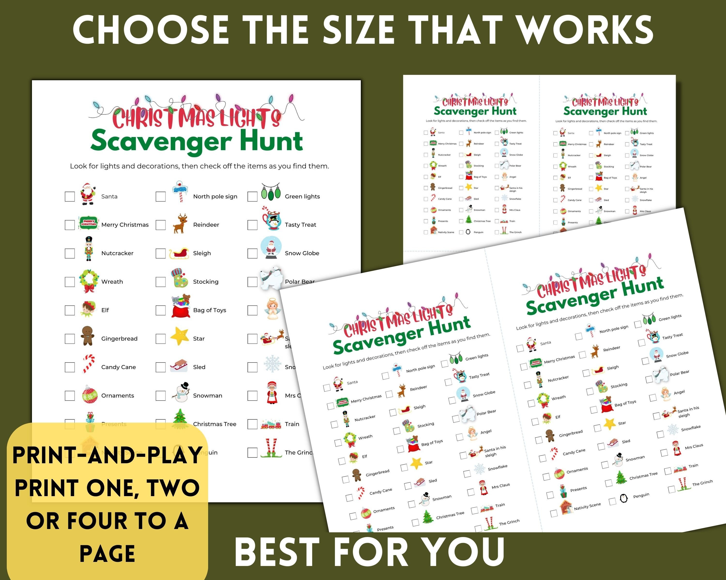 Christmas Lights Scavenger Hunt Activity for Kids, Printable Holiday ...