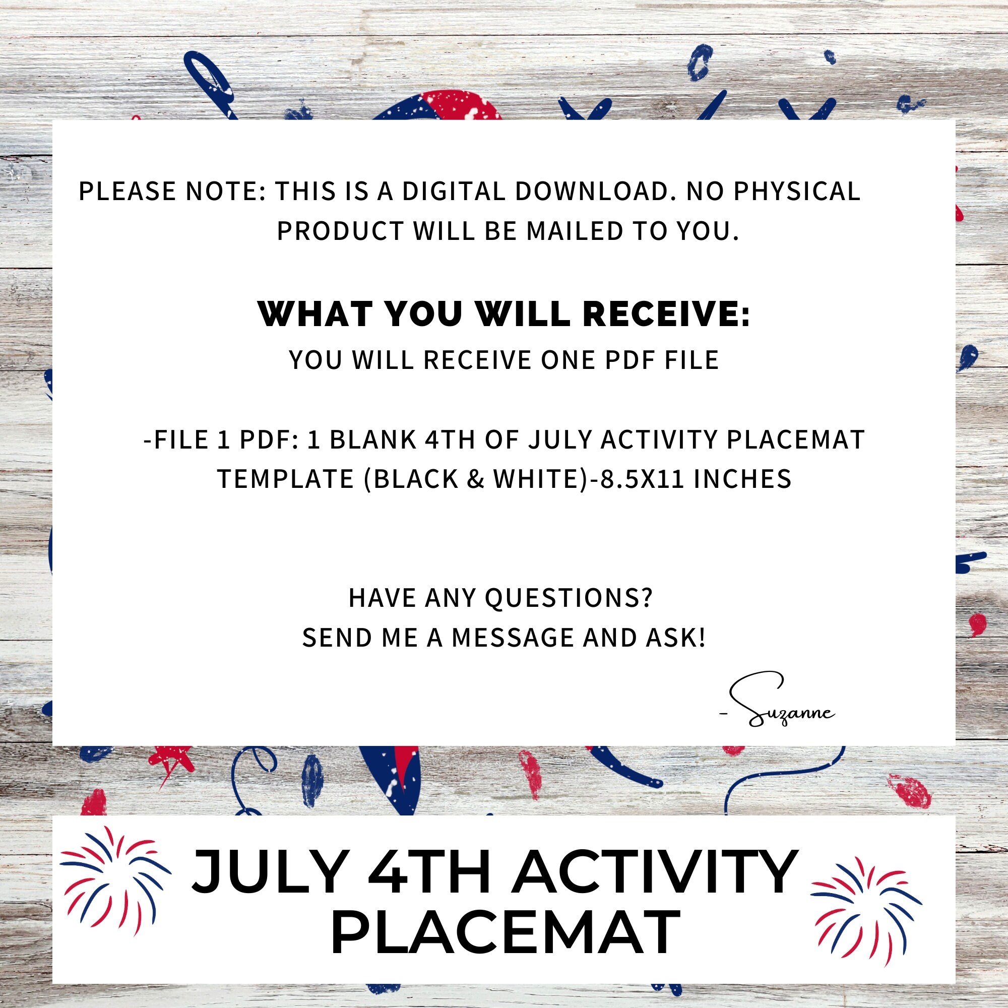 4th of July Coloring Activity Placemat, Family Party Printable Activity ...