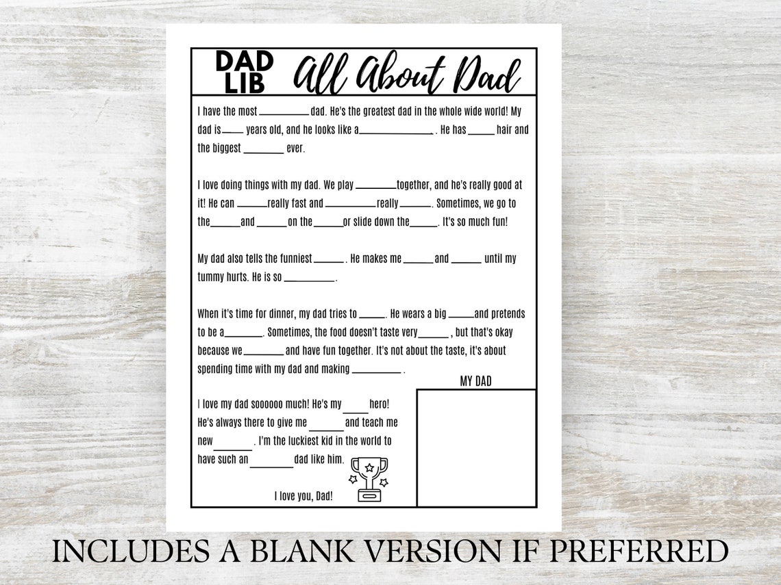Fathers Day Fill in the Blank Funny Dad Card, Fathers Day Story From ...