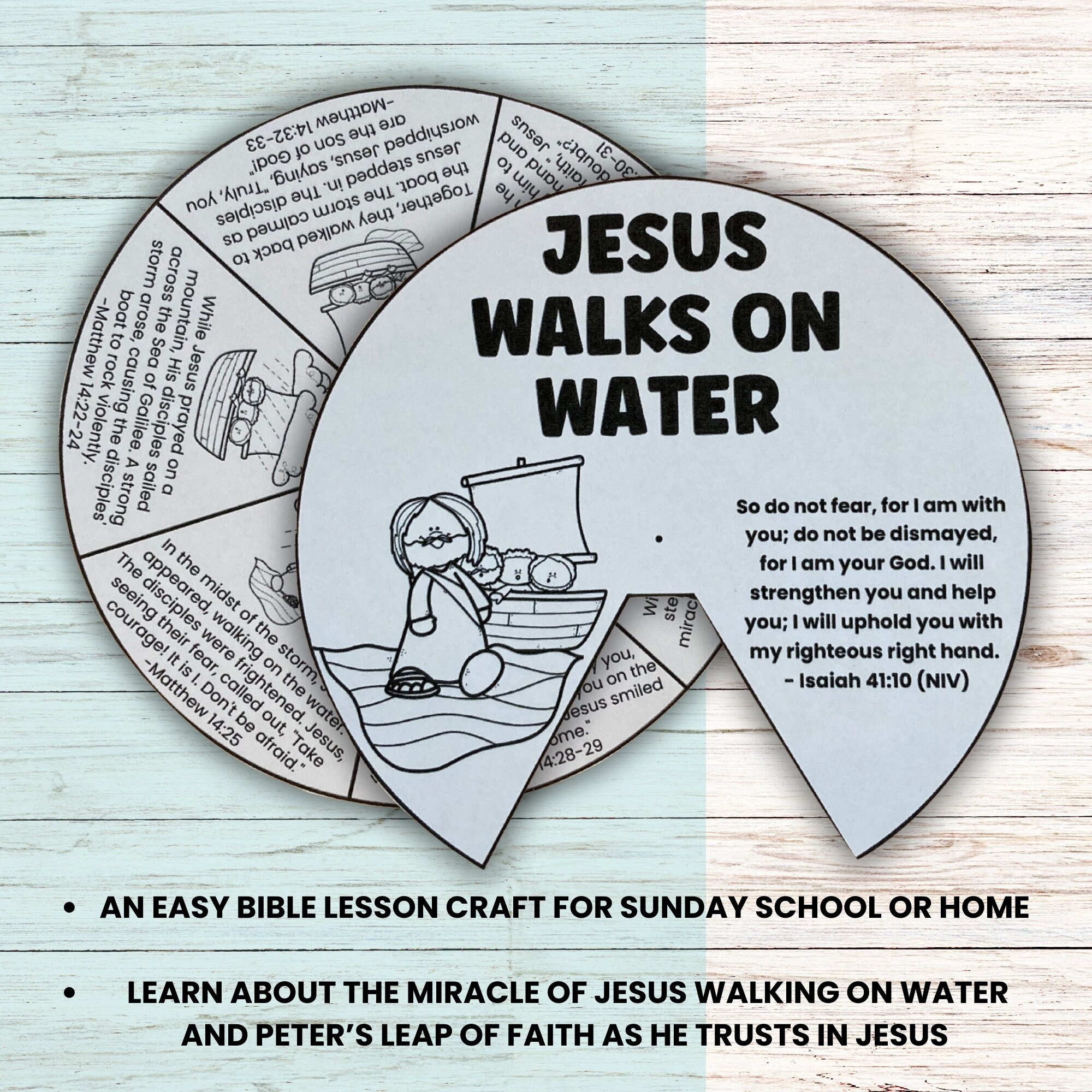 Jesus Walks on Water Bible Craft, Matthew 14:22-33 Bible Coloring Wheel ...