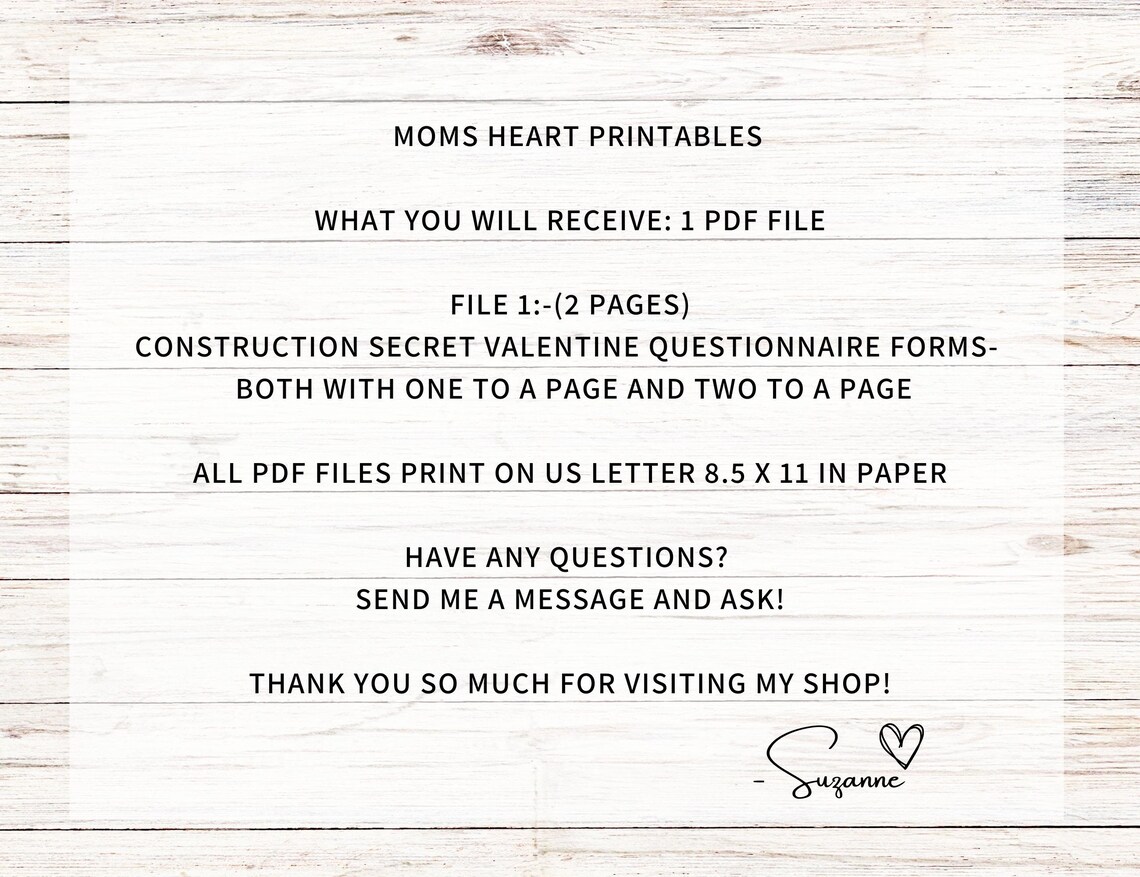 Secret Valentine Questionnaire, Construction Secret Valentine Printable ...