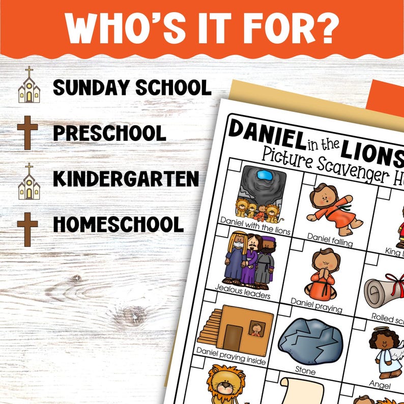 Daniel in the Lions Den Bible Lesson Scavenger Hunt Activity Prek ...