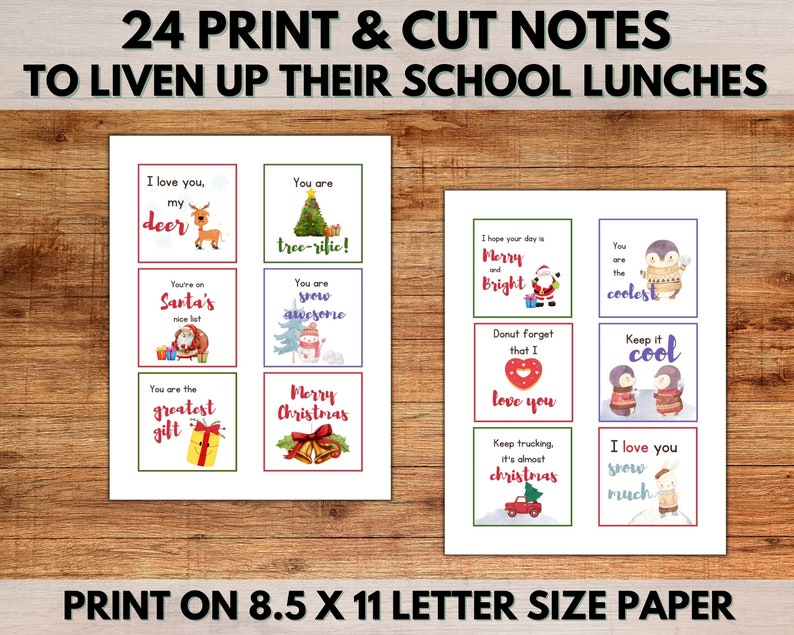 Christmas Lunch Box Notes for Kids, Printable Holiday Positive ...