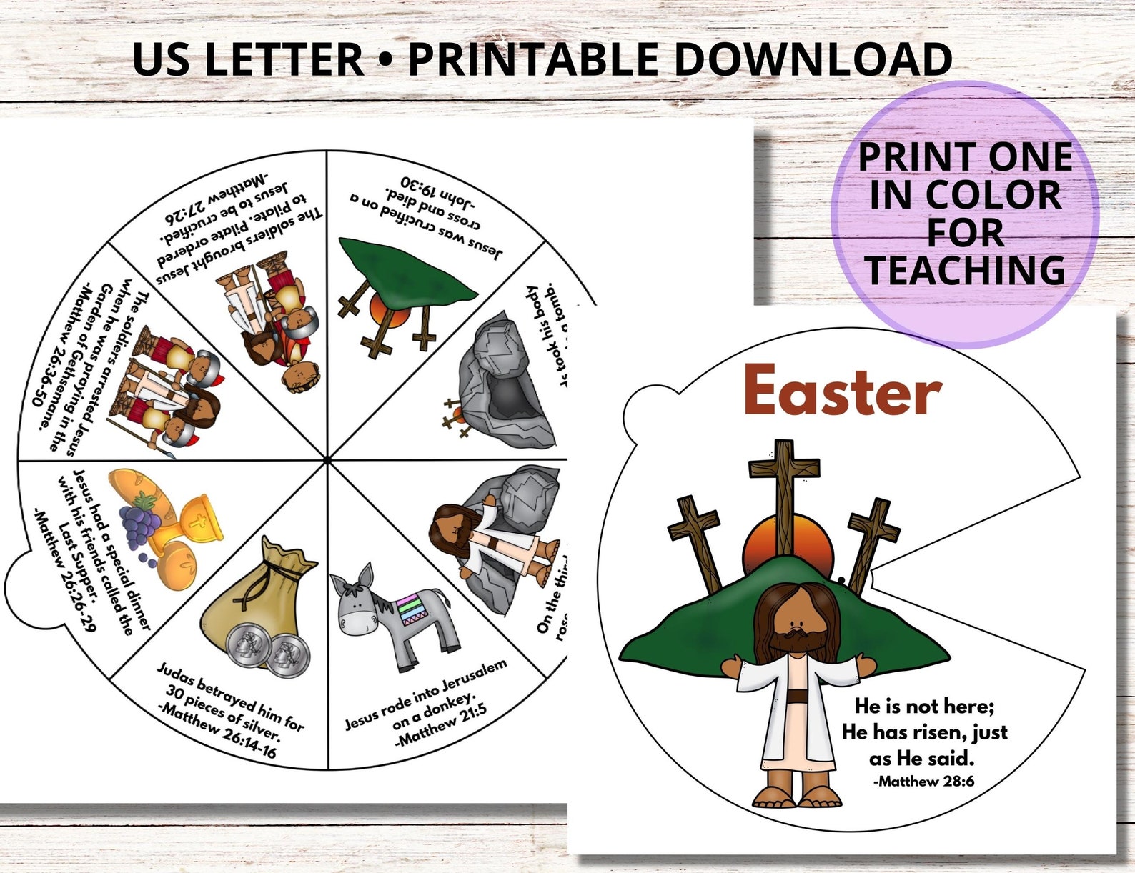 Easter Sunday School Craft, Easter Bible Story Coloring Wheel, Holy ...
