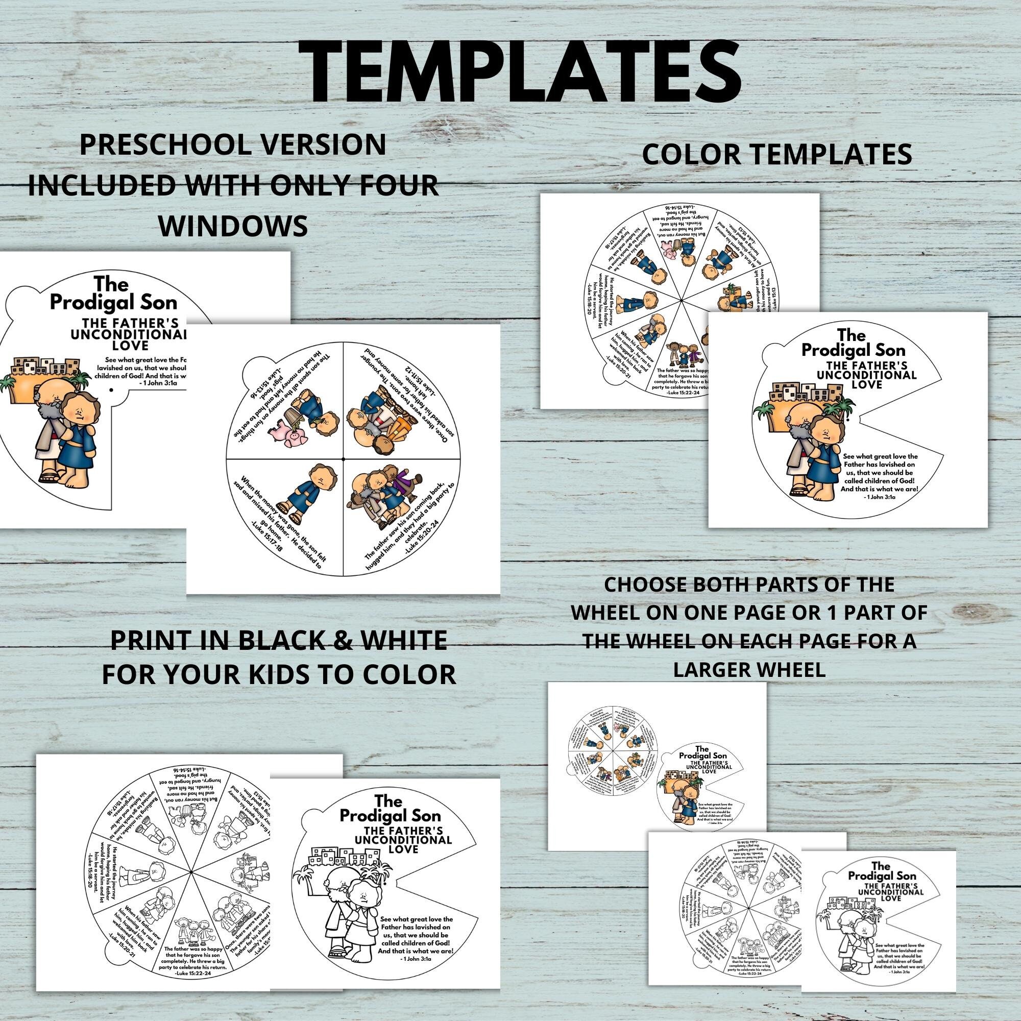 The Prodigal Son Bible Lesson Teaching Posters and Bible Wheel, Sunday ...