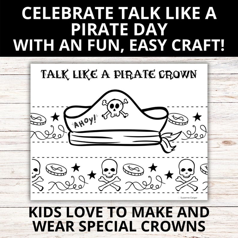 Pirate Day Paper Crown Craft Activity Printable, Paper Pirate Hat Party ...