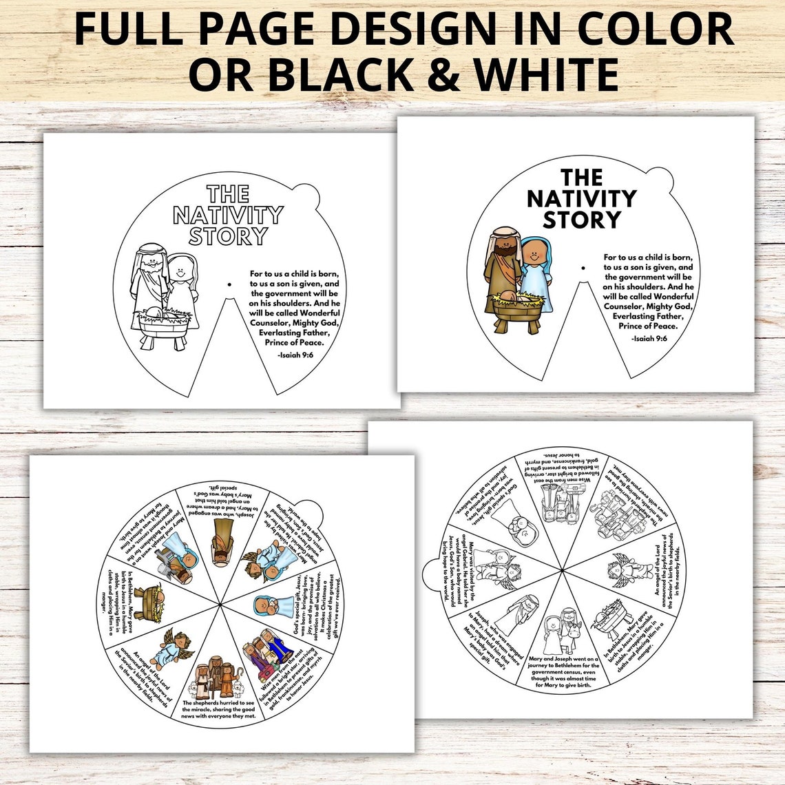 The Nativity Story Coloring Wheel Craft Printable for Kids, Christmas ...