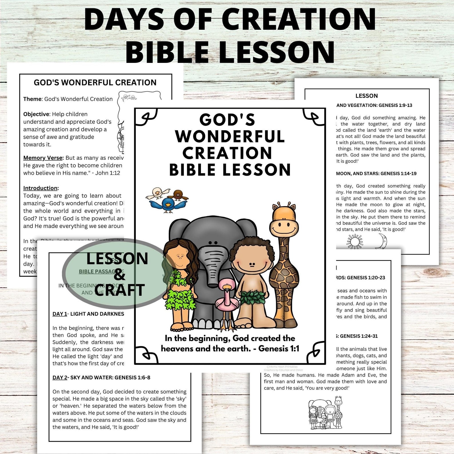 Days of Creation Sunday School Lesson and Craft for Kids, Printable ...