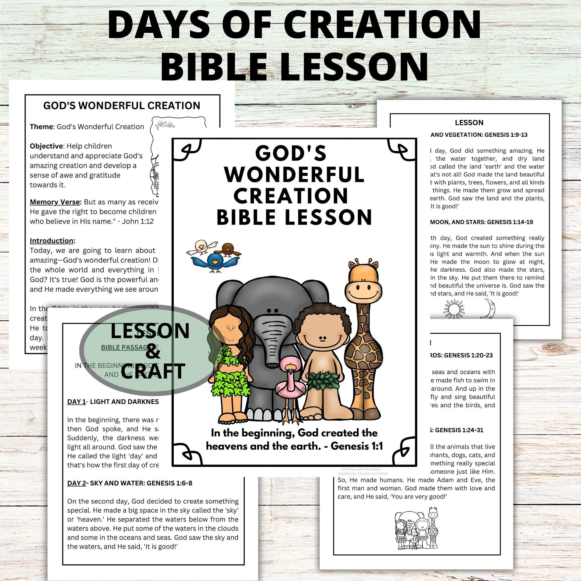 Days of Creation Sunday School Lesson and Craft for Kids, Printable ...