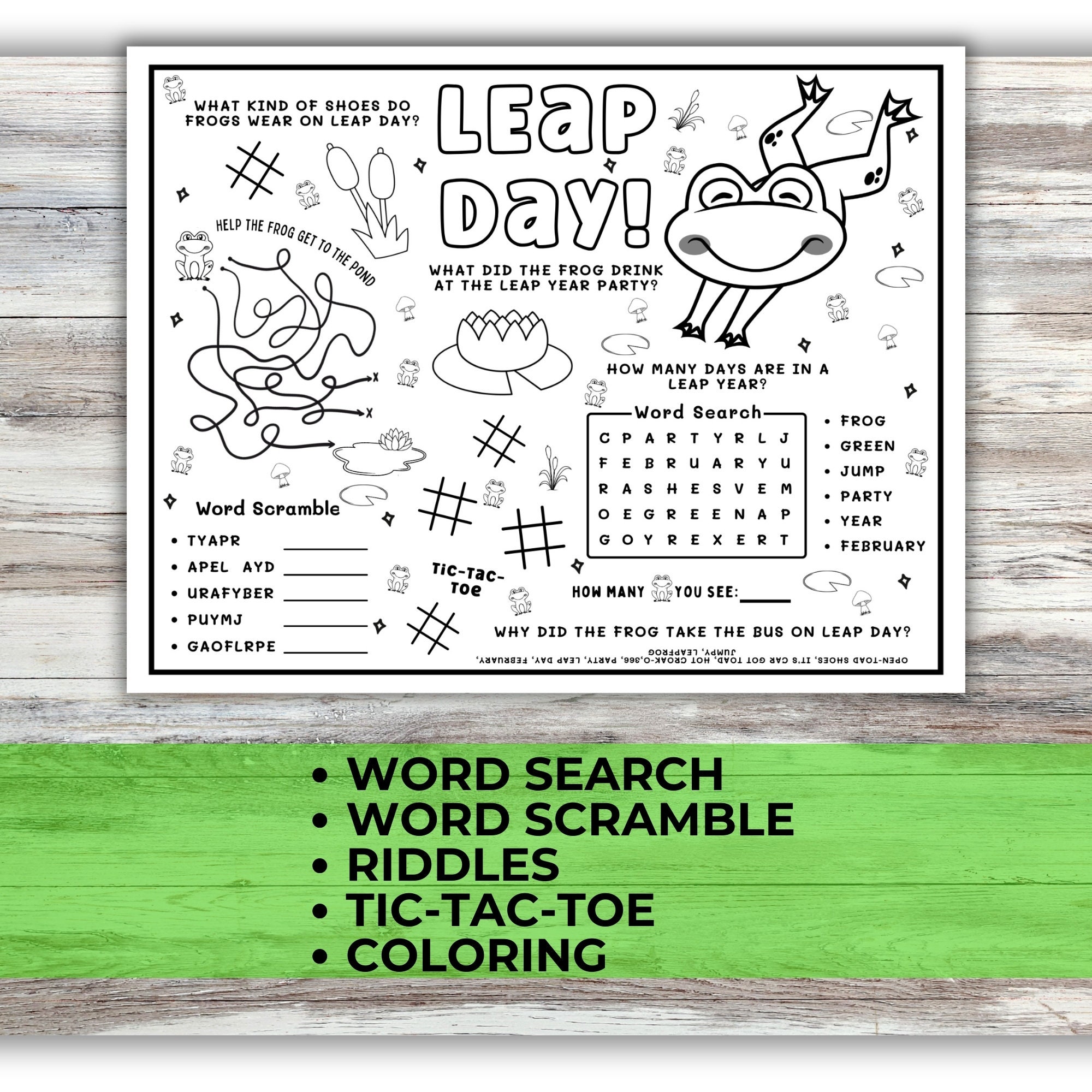 Leap Day Activity Coloring Placemat for Kids, Leap Year Party Coloring ...