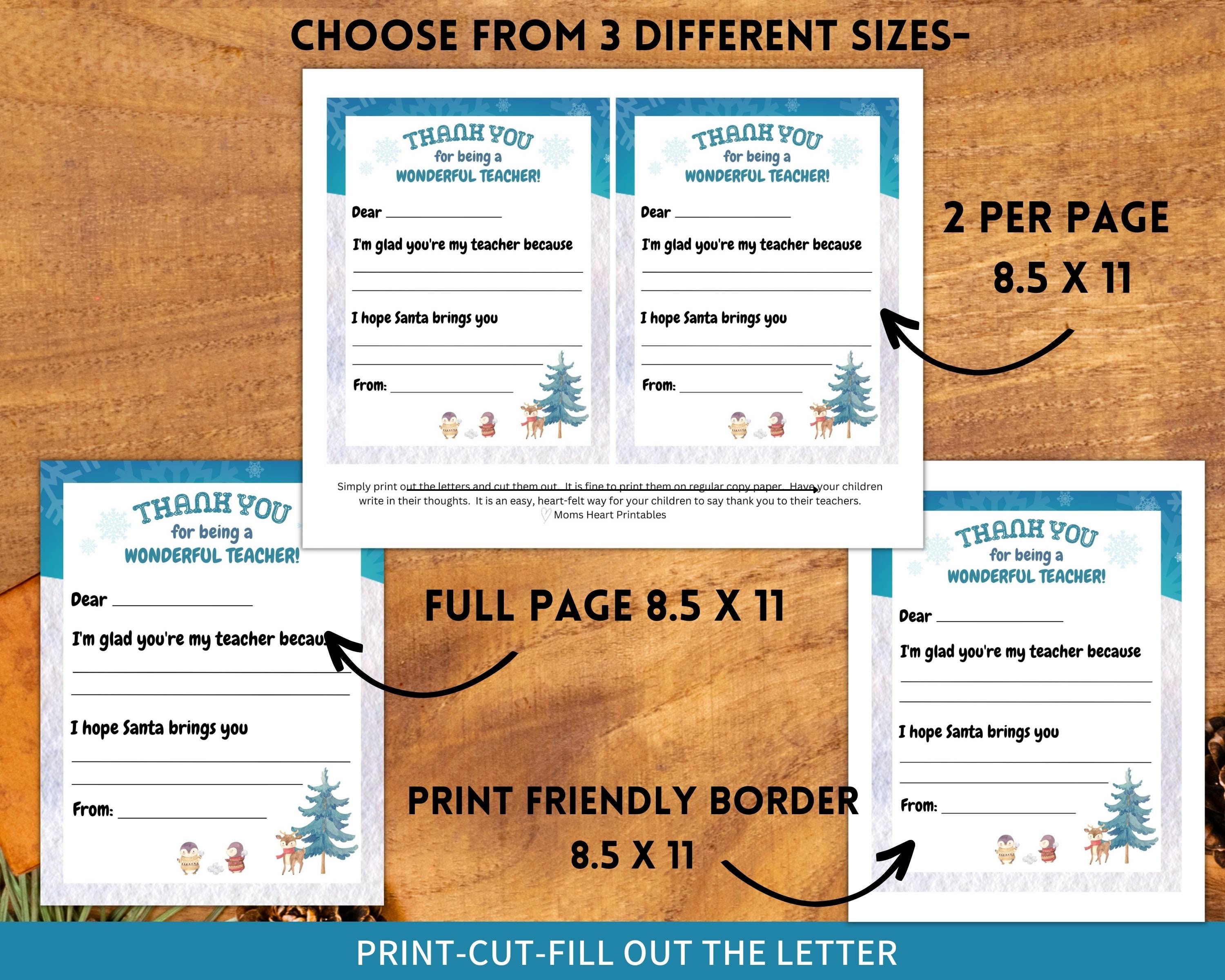 Teacher Appreciation Letter, Printable Teacher Christmas Gift Card ...