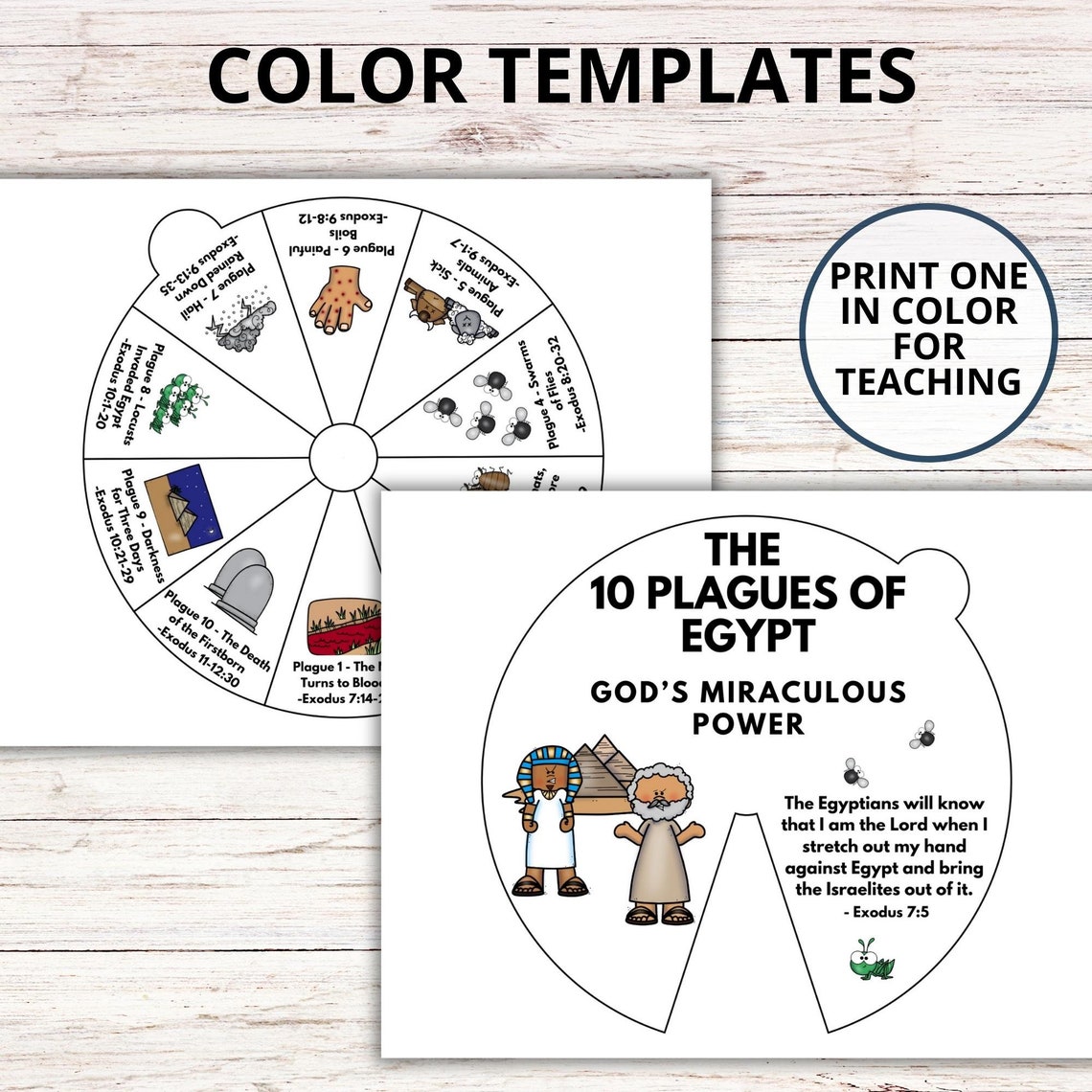 Ten Plagues of Egypt Bible Wheel Coloring Craft, Sunday School Lesson ...