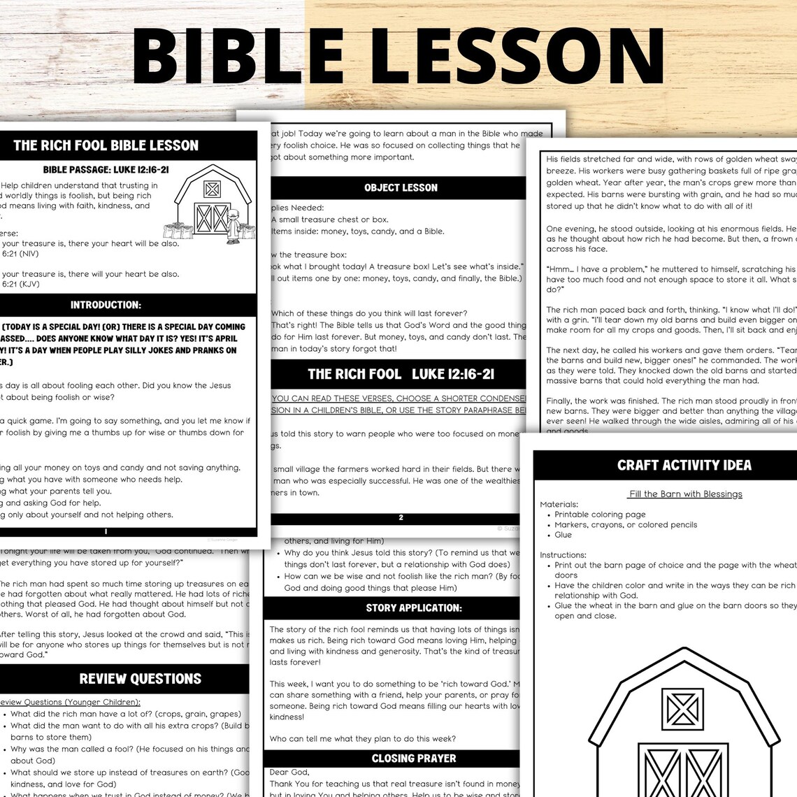 Parable of the Rich Fool Bible Lesson Craft Activity for Kids, April ...