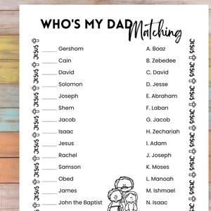 Fathers Day Fathers of the Bible Printable Matching Game for Church and ...