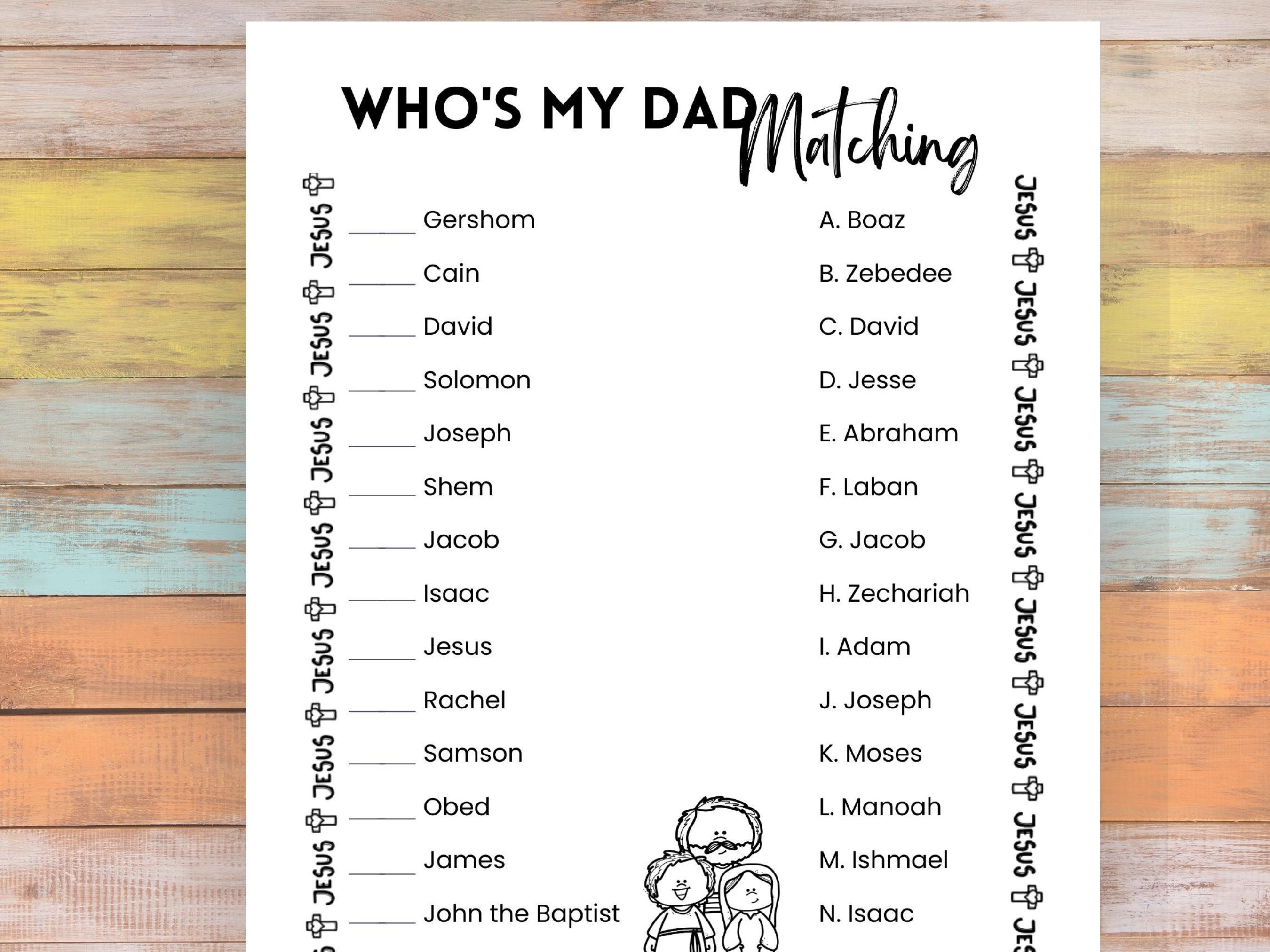 Fathers Day Fathers of the Bible Printable Matching Game for Church and ...