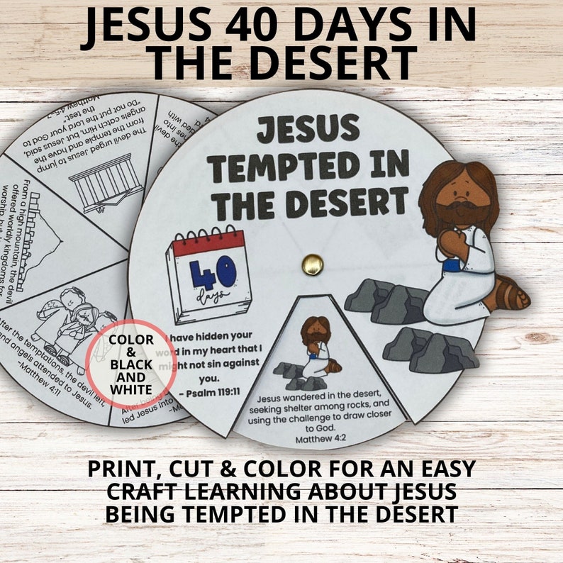 Jesus Tempted in the Desert Bible Craft, Matthew 4:1-11 Bible Coloring ...