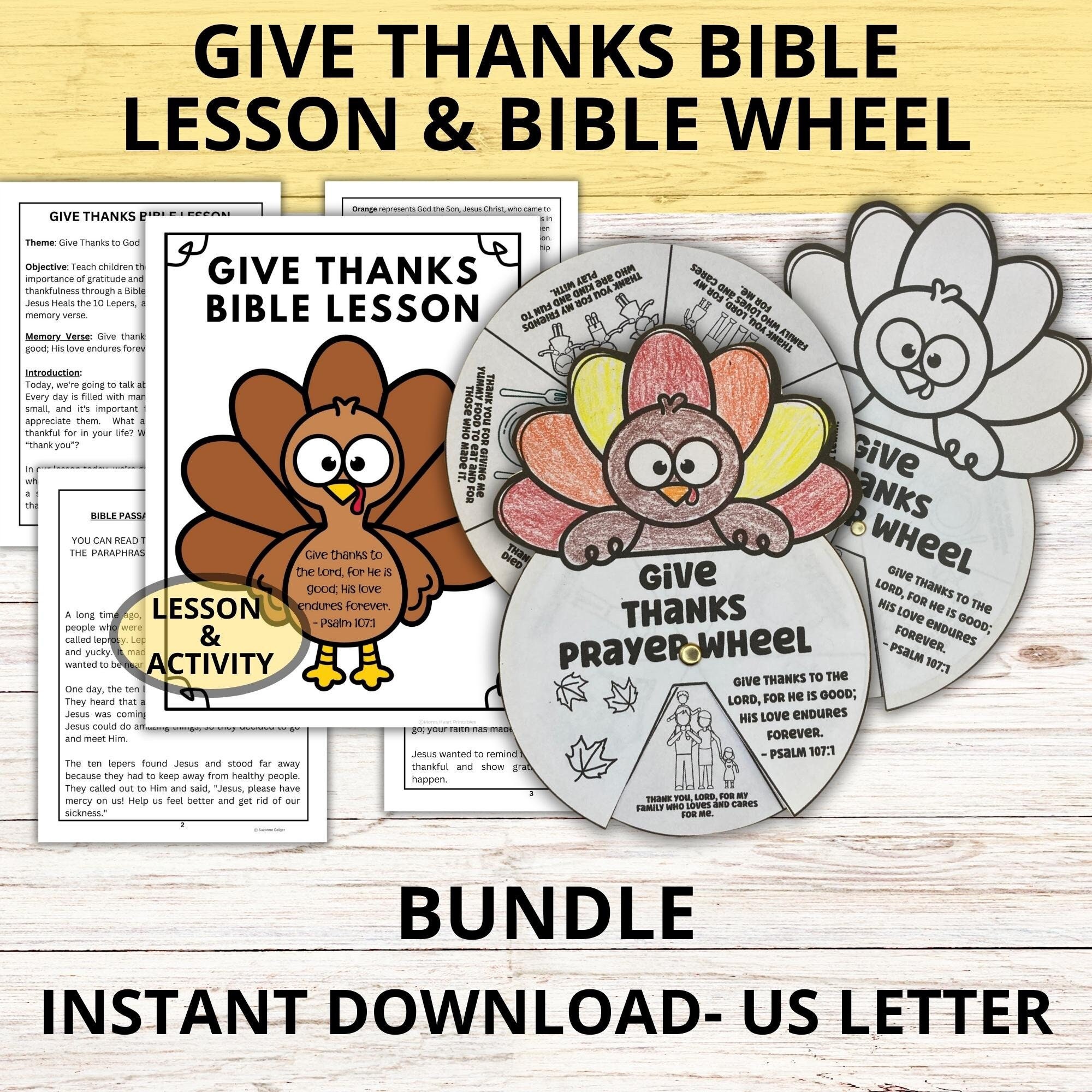 Give Thanks Thanksgiving Bible Lesson and Prayer Wheel for Kids ...