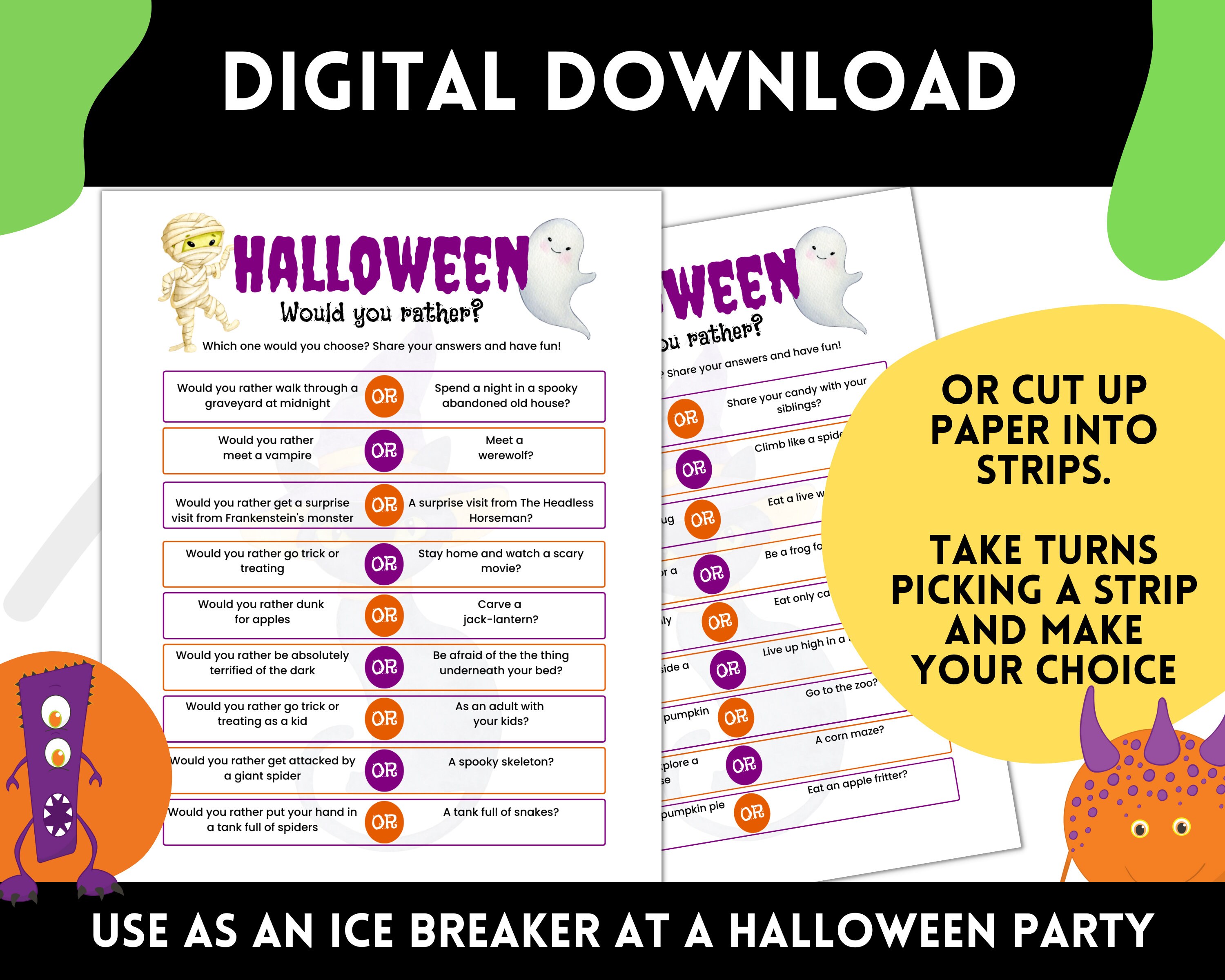 Halloween Would You Rather Game for Kids Halloween Party Ice - Etsy