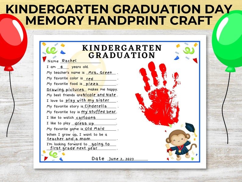 Last Day of Kindergarten Graduation Keepsake Handprint Art - Etsy