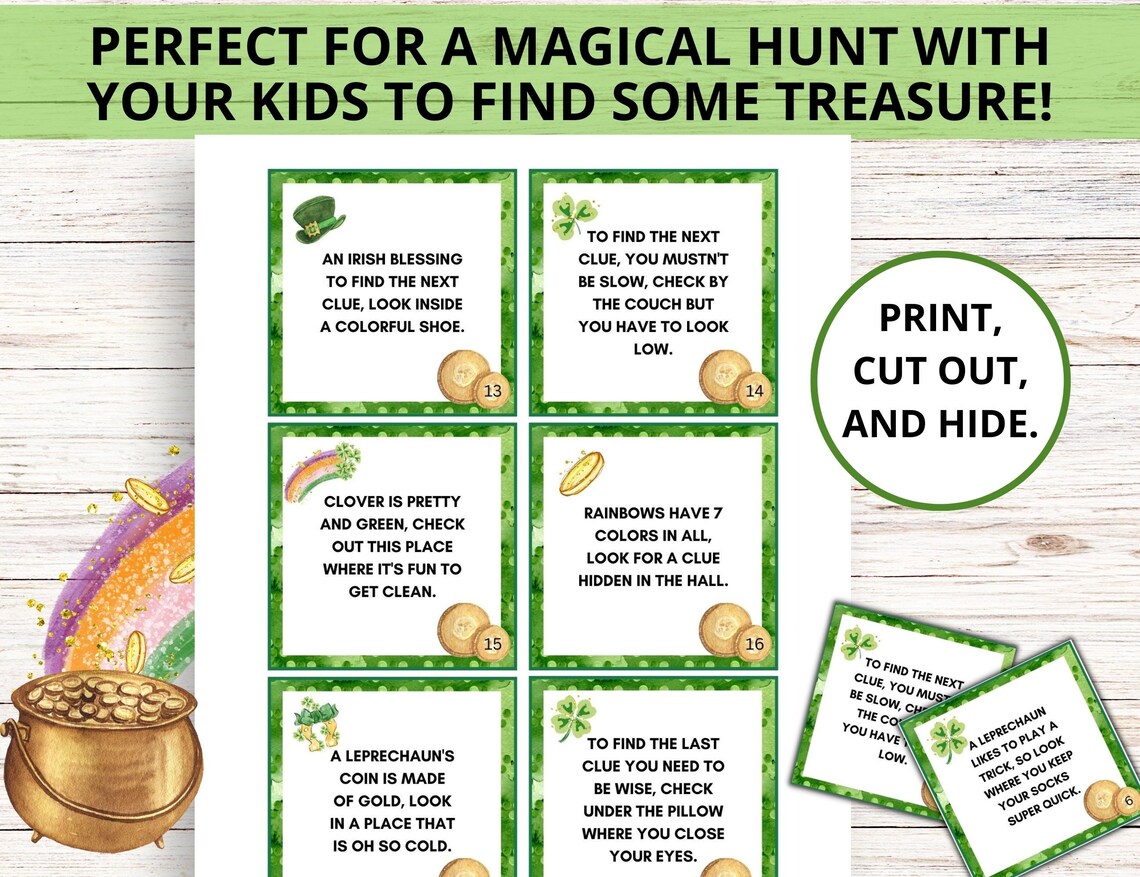 St. Patrick's Day Indoor Scavenger Hunt, St. Patricks Day Treasure Hunt ...