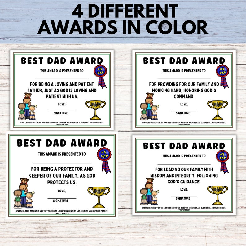Fathers Day Best Dad Bible Awards Printable, Sunday School Kids Gift ...