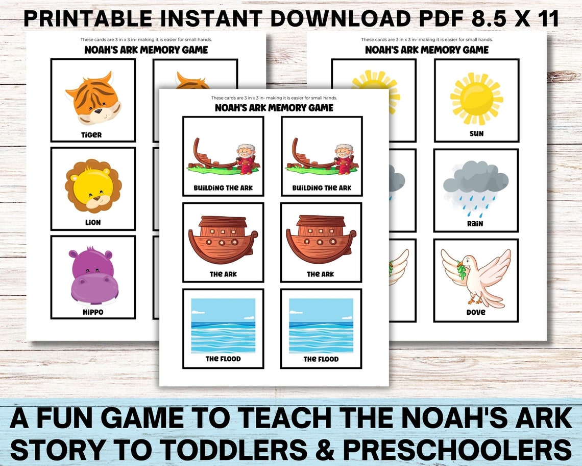Noah's Ark Bible Memory Match Cards for Kids, Memory Game for Toddlers ...