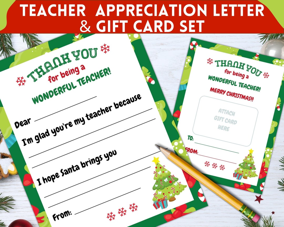 Printable Teacher Christmas Gift Card Holder, Teacher Appreciation ...
